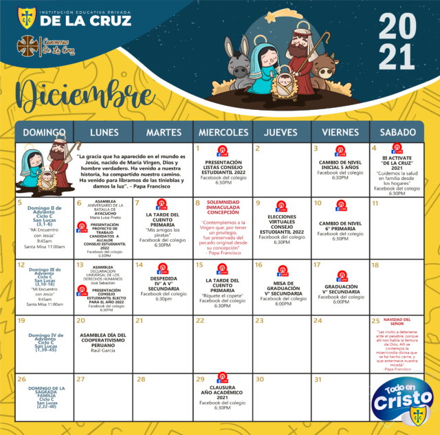 Calendario de Actividades – Diciembre 2021 – INSTITUCIÓN EDUCATIVA PRIVADA